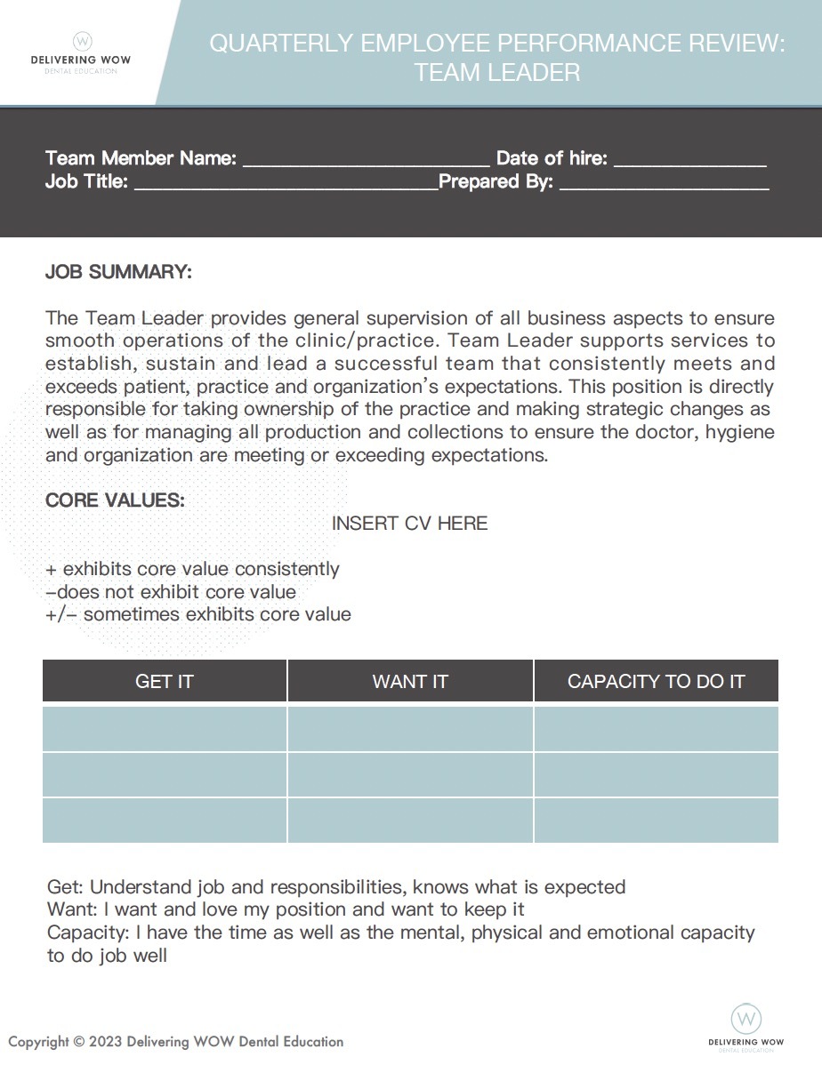 Team Leader- Quarterly Employee Performance - DentalFlix