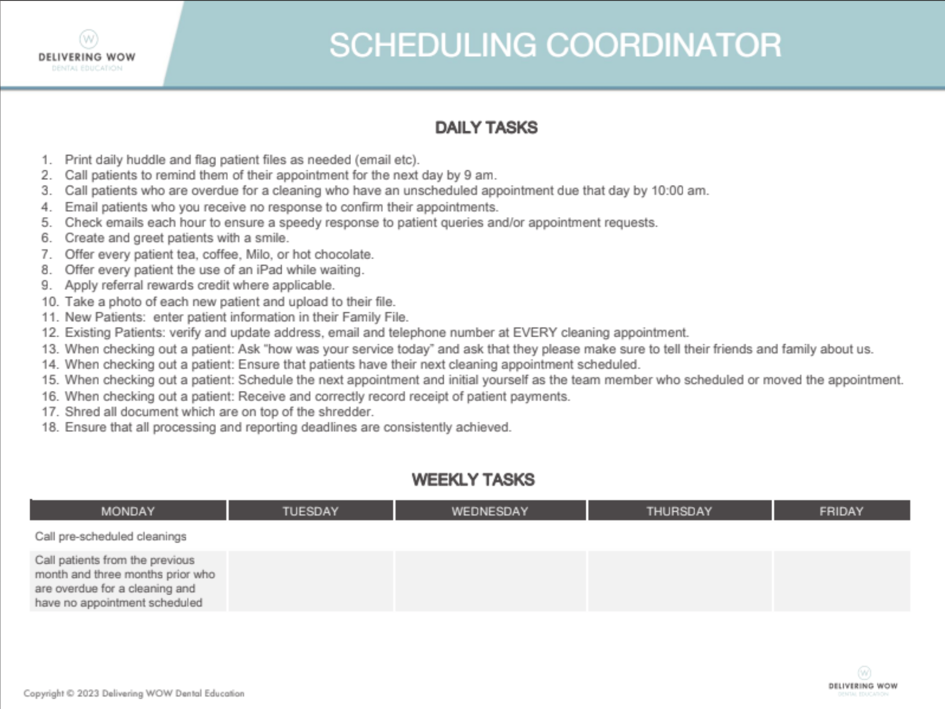 Scheduling Coordinator - DentalFlix